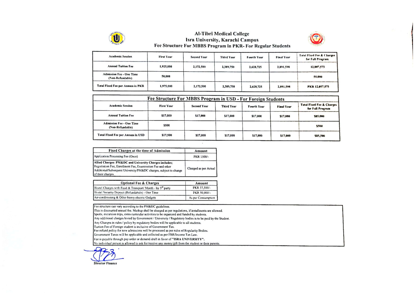 Fee structure for MBBS & BDS Programs - Session (2023-24) - | Official Website