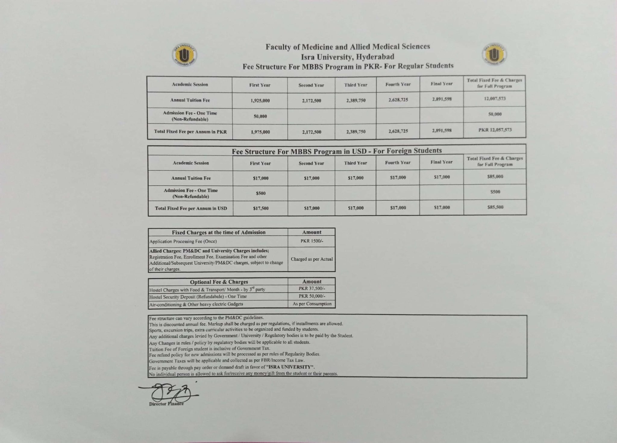 Fee structure for MBBS & BDS Programs - Session (2023-24) - | Official Website